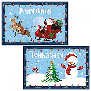 Santa and Sleigh Personalized Kids Christmas Placemat - 11" x 17" Reversible Laminated Placemat by Lillian Vernon