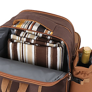 4 Person Blue Tartan Insulated Picnic Backpack Bag Set W/Cooler Section