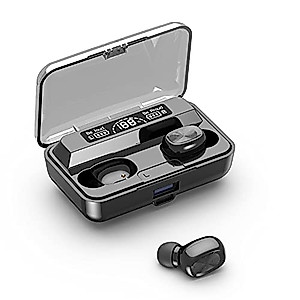 TWS Wireless Earbuds Bluetooth 5.1 Headphones Build in Mic HD Large Display Charging Box IPX7 Waterproof Voice Assistant Automatic Pairing USB Type-C Low Latency for Android iOS Windows Mac (Black)