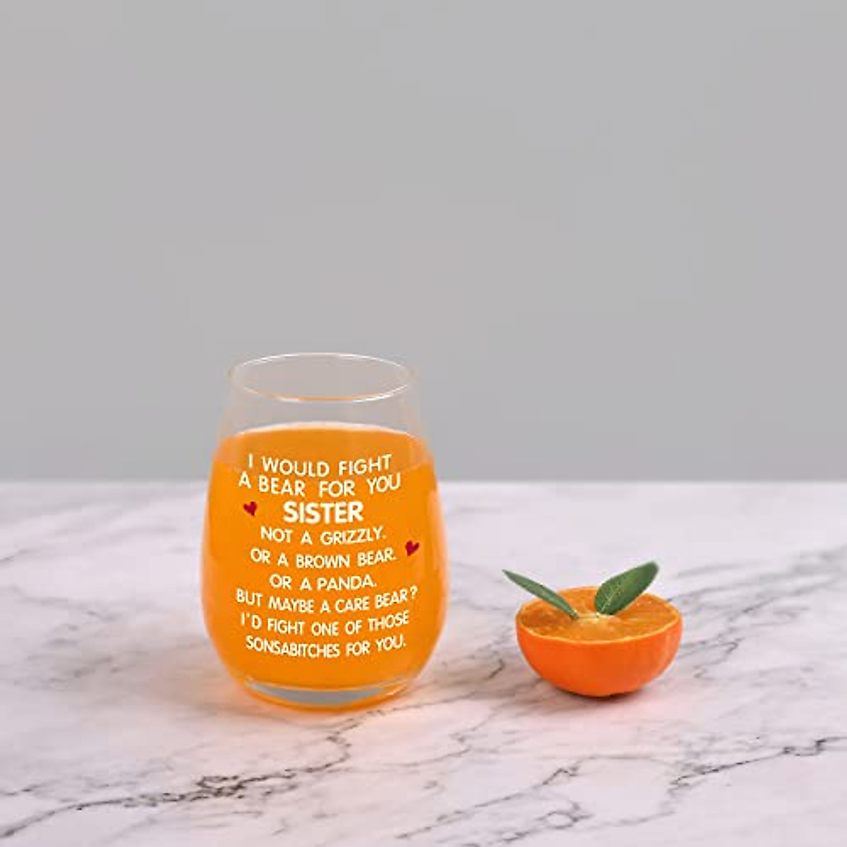 Waipfaru Funny Gift For Sister, Fight A Bear for You Stemless Wine Glass, Sister Gifts From Sister Brother, Birthday Christmas Gift for Sister Sister in Law Soul Sister Big Sister Little Sister, 15Oz