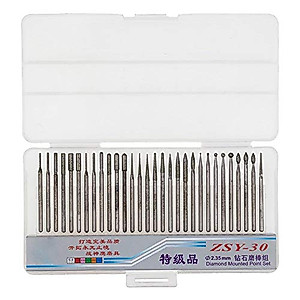 Yakamoz 30Pcs 2.35mm Shank Titanium-Coated Diamond Burrs Set Rotary File Burs Accessories Kit for Rotary Grinder Tools Grinding Polishing Carving Stone Jewelry Glass Ceramics