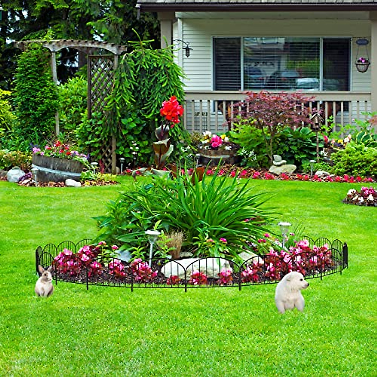 7 Panels Landscape Fencing for Lawn Front Yard, Small Garden Fence Animal Barrier 12.4"(H) x 9.5ft(L), Tree Fence Flower Bed Fence Metal Fence Border, Decorative Garden Fence Border