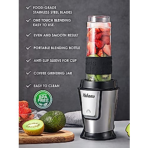 Personal Blender with 2 x 20oz Travel Bottle and Coffee/Spices Jar, Portable Smoothie Blender and Coffee Grinder in One , 500W Single Serve Blender for Shakes and Smoothies, BPA free, by Yabano (Black)