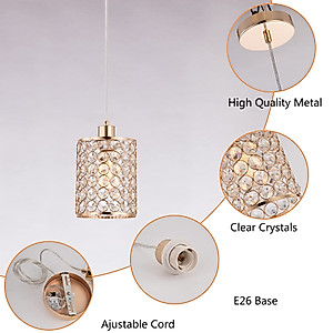 Cuaulans Gold Crystal Pendant Light, 3 Pack Kitchen Island Lighting, Modern Adjustable Bar Lights Hanging Fixture for Kitchen Dining Room Bedroom Bar