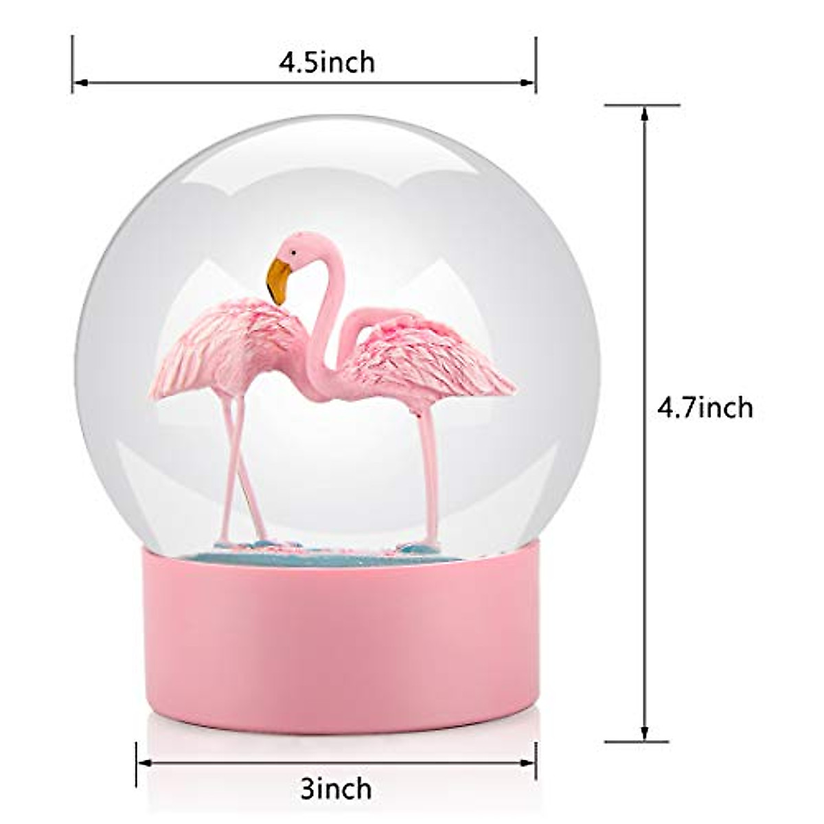 Mingfuxin Snow Globe, Pink Flamingos Snow Globe for Kids, Glitter Glass Snowglobes for Women Girls, Snow Globes Home Office Table Decor Birthday Gift, 100MM Pink Flamingos Valentines Snow Globe