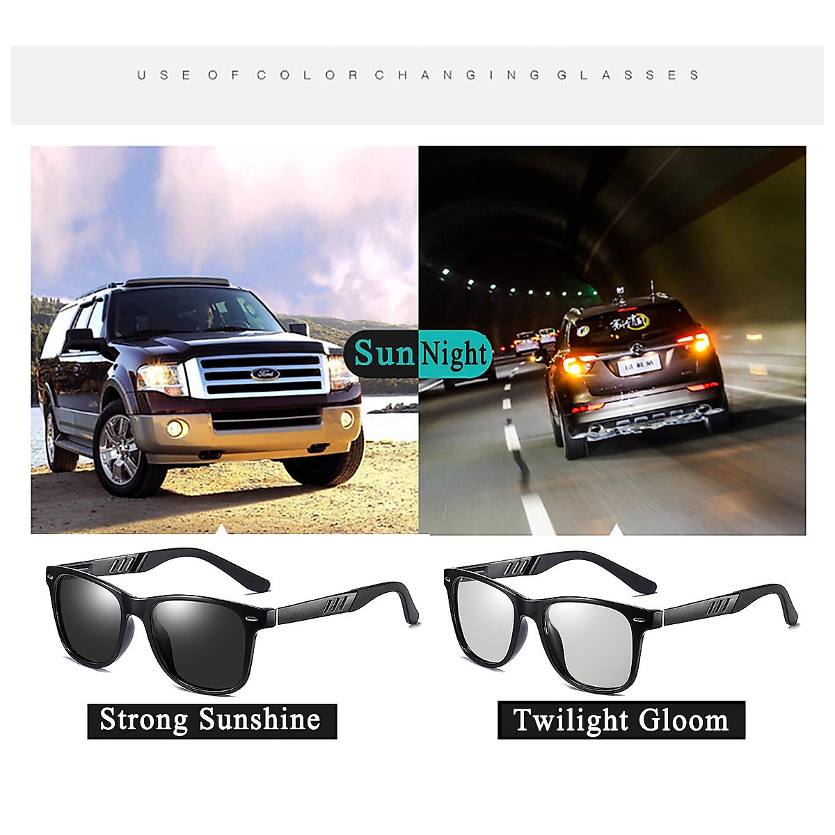 FEISEDY Vintage Polarized Photochromic Sunglasses Men Women 100% UV Protection Outdoor Square Sunglasses B1001