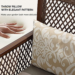 PURPLE LEAF Patio Dining Set Outdoor Wicker Patio Furniture Sets Rectangular Tempered Glass Top Dining Table and 6 Outdoor Chairs with Umbrella Hole and Cushions