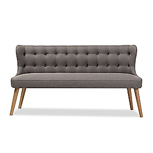 Baxton Studio Parisa Grey Fabric & Natural Wood Finishing 3 Seater Settee Bench, gray