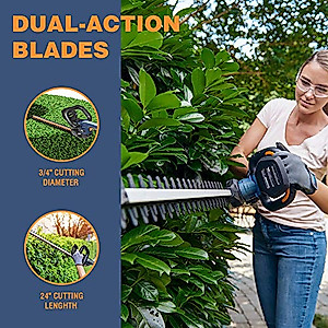 BLUE RIDGE BR8260U Cordless Hedge Trimmer, with Battery and Charger,40V 2.0Ah 24 Inch Blade Length, 3/4-Inch Cutting Thickness, Dual Action Laser Blade