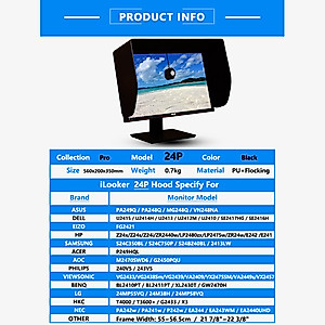 iLooker-24P 24 inch Pro Edition LCD LED Video Monitor Hood Sunshade Sunhood for Dell HP Viewsonic Philips Samsung LG EIZO NEC ASUS ACER BENQ AOC Lenovo, Fits Monitor Frame Width 550-565mm