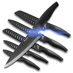 Wanbasion Black Stainless Steel Knife Set, Sharp Kitchen Knife Set Professional, Kitchen Knife Set Dishwasher Safe For Cooking
