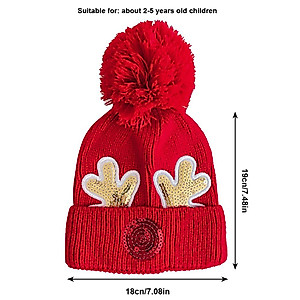 Christmas Beanie Hat for Baby Boys Girls Beanies Kids Winter Hats Children Pompom Knit Warm Caps for 2-5 Year Old White