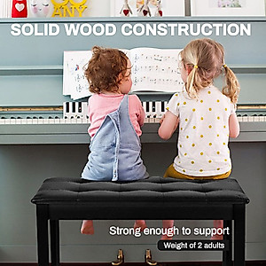 DEARJAG Piano Bench with Storage Piano Stool and Padded Cushion Wooden Duet Seat for Keyboard Piano Seat with Waterproof Non-Slip,Black