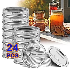 Canning Jar Lids With Rings For Mason Regular Mouth 24Pcs Regular Mouth Kerr Ball Jars Lids With Rings Good Sealing Performance Food Grade Material Kerr Mason Jars For Canning Food Fruits DIY Jam
