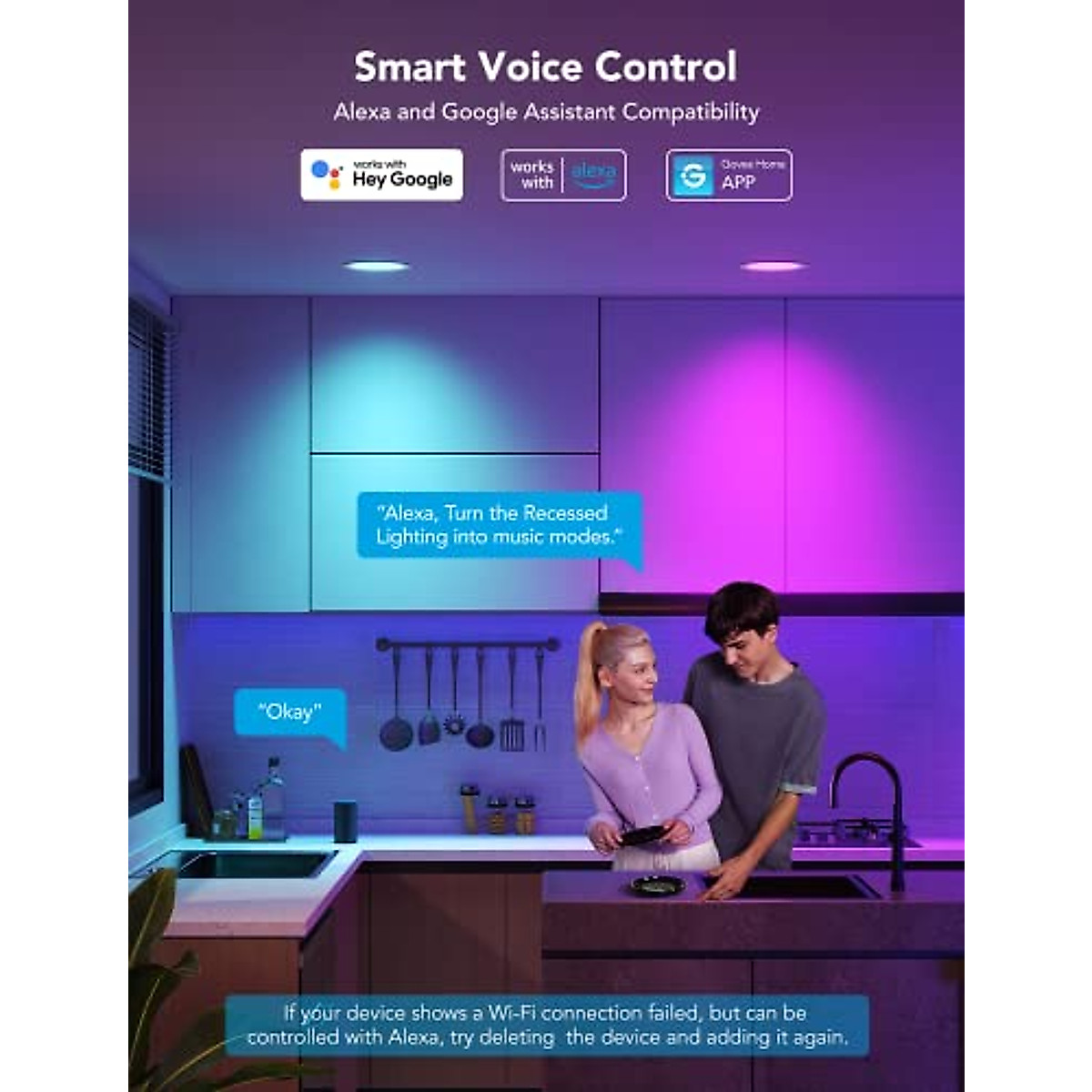 Govee Smart Recessed Lighting 6 Inch, Wi-Fi Bluetooth Direct Connect RGBWW LED Downlight, 65 Scene Mode, Work with Alexa & Google Assistant, LED Recessed Lighting with Junction Box, 1100 Lumen, 2 Pack