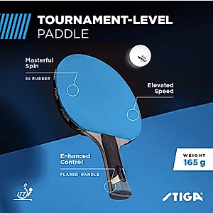 STIGA Pro Carbon Performance-Level Table Tennis Racket with Carbon Technology for Tournament Play - Red and Blue Colors