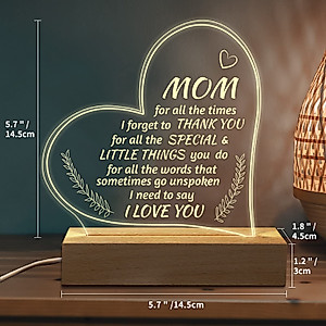Hiipeenow Mom Birthday Gifts, Acrylic Engraved Night Light 15 * 19CM Presents, Mothers Day Christmas Gifts for Mom from Daughter Son