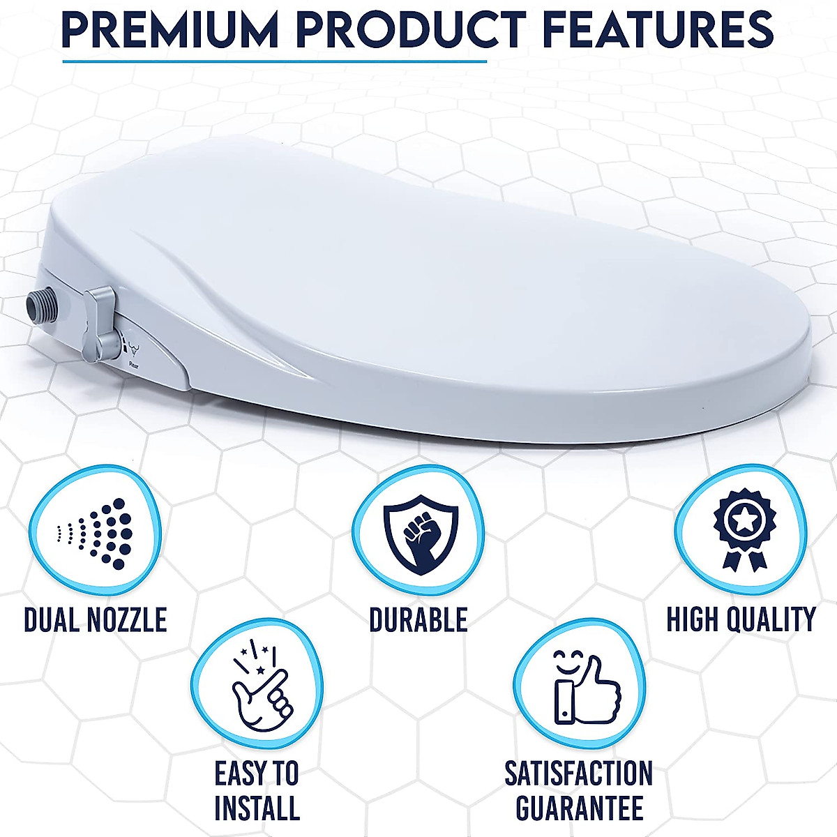 JEP Dual Nozzle Manual Bidet Toilet Seat for Elongated Toilets with Soft Close Seat and Cover | Bidet Seat for Rear & Feminine Cleaning, Easy to Install, Convenient, and Power Free (Elongated Toilet)