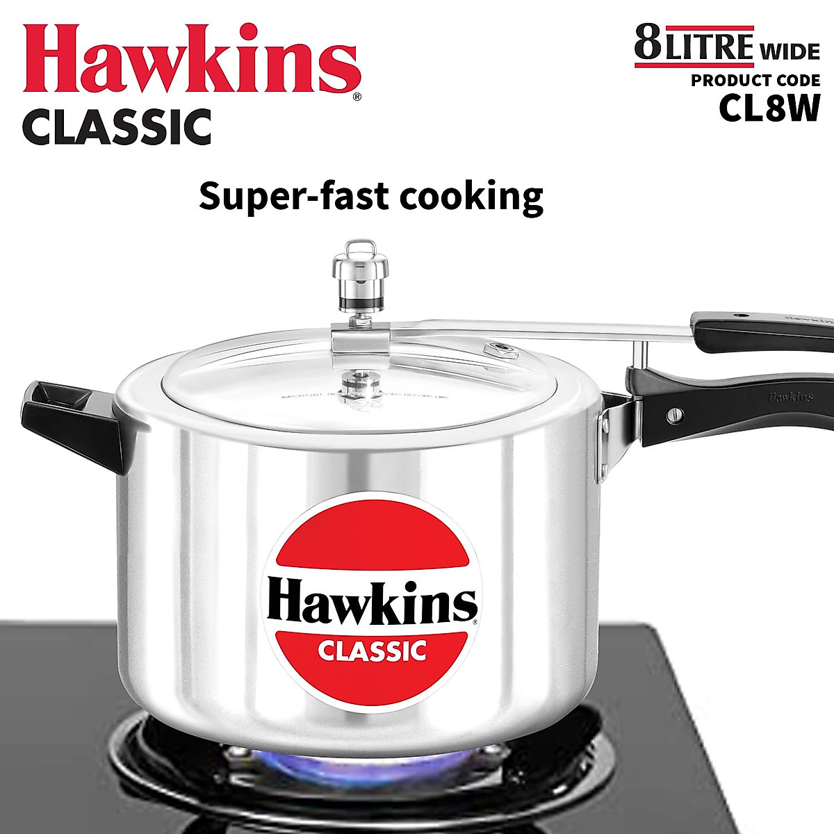 Hawkins Classic CL8W 8 L Aluminum Pressure Cooker, Medium, Silver, 8-Liter Wide Body