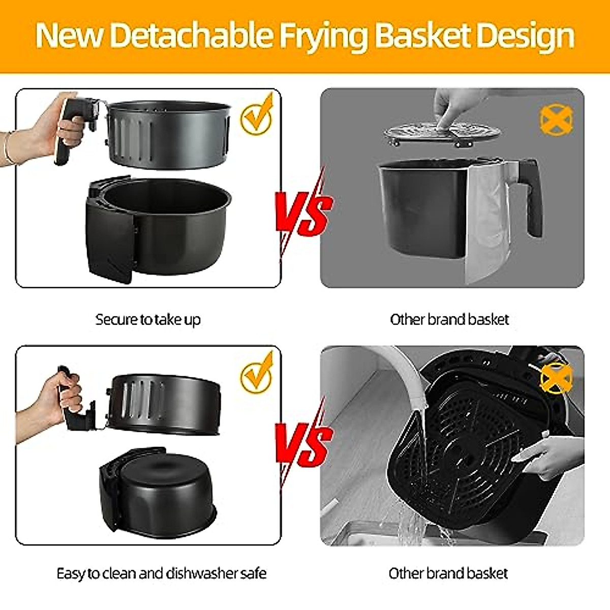 Mdjayo 4.4qt Air Fryer, Compact Oil Free Cooker, Smart Deep Airfryer Oven, 7-In-1 Digital LCD Touch Screen, Double Detachable & Dishwasher Safe Basket, Best Kitchen Accessories, Black
