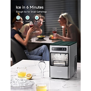 HiCOZY Countertop Ice Maker, Ice in 6 Mins, 24 lbs/Day, Portable & Compact Gift with Self-Cleaning, for Apartment/Cabinet/Kitchen/Office/Camping/RV（Gray Green）