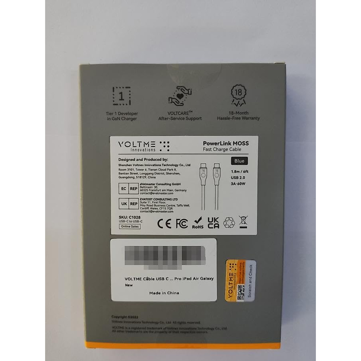 VOLTME USB C Cable, 60W USB C to USB C Cable 6ft, USB 2.0 Type C Charging Cable Fast Charge Cord for MacBook Pro 2020, iPad Pro 2020, iPad Air 4/5, MacBook Air 2020, Galaxy S21, Switch (Blue)