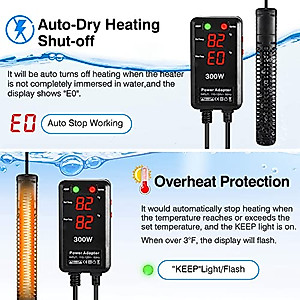 SZELAM Aquarium Heaters 300W Submersible Fish Tank Heater 55 Gallon, Anti-Dry Burning and Anti-Overheating, Explosion-Proof Fast Heating Fish Heater for Freshwater and Saltwater Aquarium Tank Heater