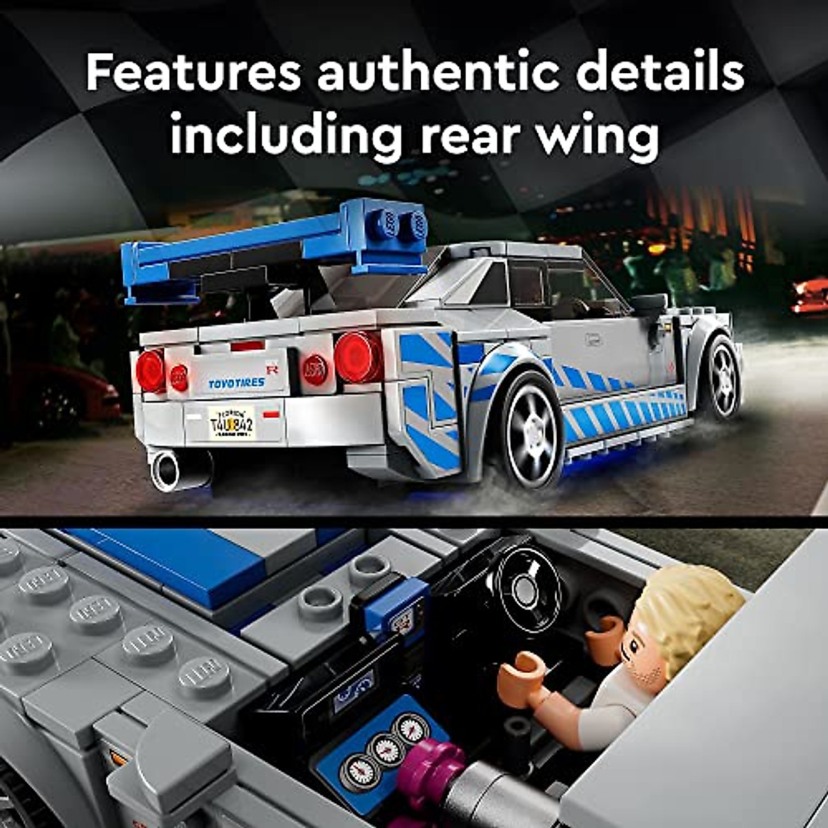 LEGO Speed Champions 2 Fast 2 Furious Nissan Skyline GT-R (R34) 76917 Race Car Toy Model Building Kit, Collectible with Racer Minifigure, 2023 Set for Kids