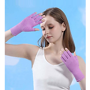 Kecartu 2 Pairs Compression Gloves for Rheumatoid Arthritis, Osteoarthritis, Carpal Tunnel Pain, Fingerless Arthritis Hand Gloves for Women Men Support Work&Computer Typing (Pure Black+Purple,Medium)