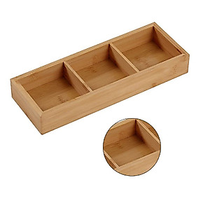 Wooden Tray Divided Tray for Serving Food Tea Tray Food Tray Multi Compartments Serving Tray for Hot Pot, Fast Food, Breakfast, Tea Coffee Table Christmas(3 Compartments)