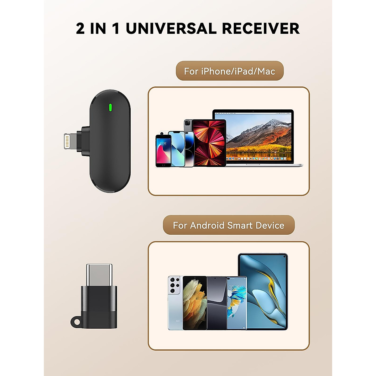 maxtopfit Wireless Lavalier Microphones for iPhone iPad Android - Double Mics Mini Microphone with Noise Cancellation and Mute Function, Lapel Microphone for YouTube,Tiktok,Interview