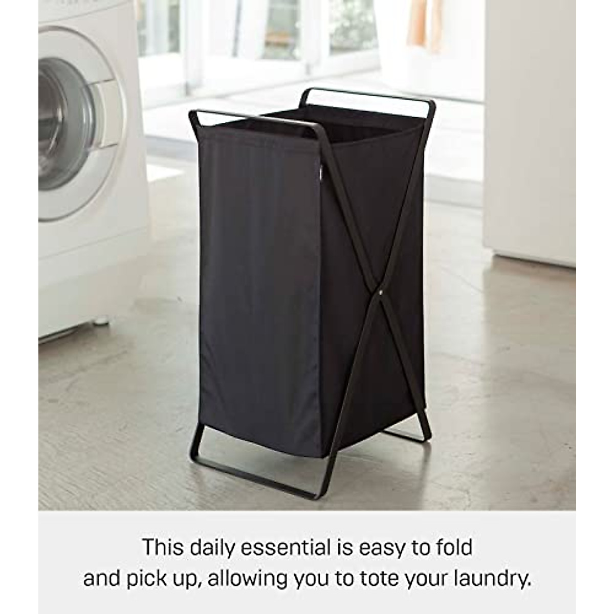 Yamazaki Home Basket-Foldable Storage Organizer | Steel | Laundry Hamper, One Size, Black