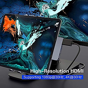 HyperDrive USB C Hub Adapter for iPad Pro 2020 2019 2018 11”/ 12.9", USBC Smartphone/Tablet, 4-in-1 USB-C Hub Dongle with 4K HDMI, C-USB PD Charging, USB 3.0, 3.5mm Headphone Audio Jack -Gray