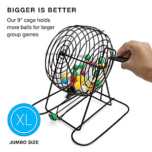 Royal Bingo Supplies Jumbo Bingo Game Set for Adults, Seniors, Family & Kids - 100 Cards 500 Chips 75 Balls, XL Roller Cage & Board