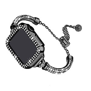 Secbolt Bling Bands Compatible with Apple Watch Band 38mm with Case, Women Dressy Metal Bracelet with Rhinestone Bumper for iWatch Series 3/2/1, Black
