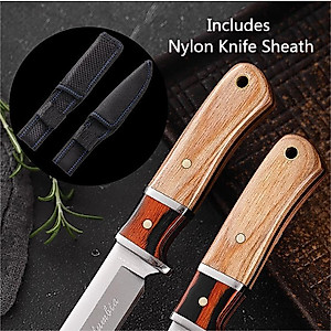 Doom Blade 6.3" Fixed Blade Small Cutter Knife Hunting Knife with Nylon Sheath, Lightweight,Easy to carry Camping Knife 440C Stainless Steel Blade with Wood Handle,Full Tang,For Outdoor, Hunting, Camping (Right Angle)