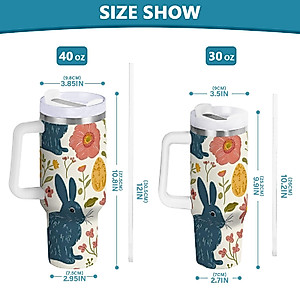 RPLIFE Easter with Bunnies and Flowers 40oz Tumbler with Handle, Stainless Steel Tumbler with Straw, Tumblers for Women