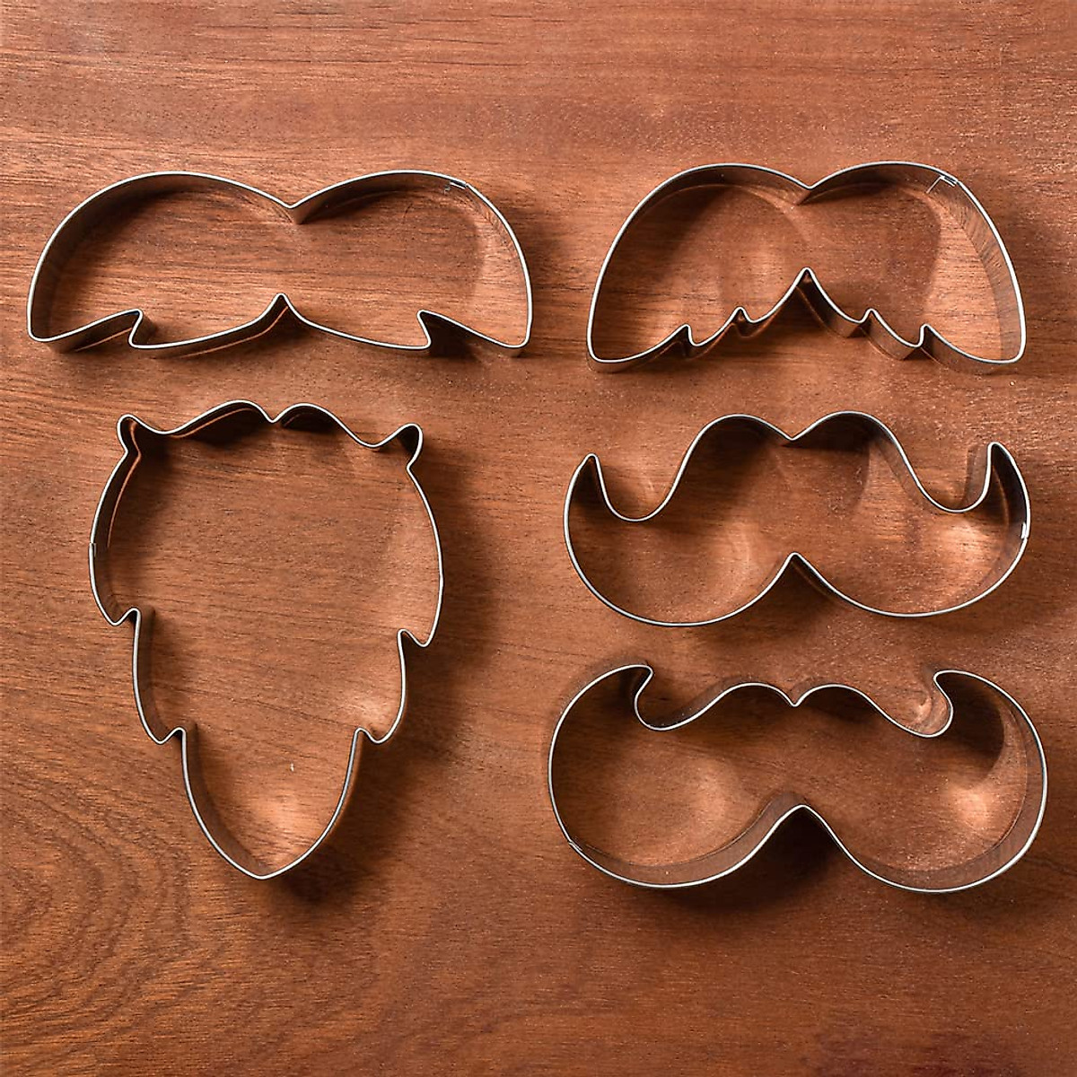 KENIAO Beard/Mustache Cookie Cutter Set Father's Day, 5 Pcs, Stainless Steel
