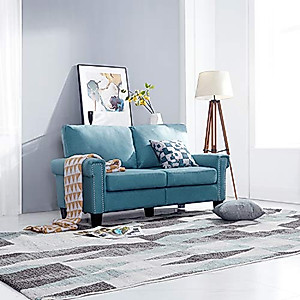 Traditional Upholstered 61 Inch Fabric Loveseat Couch Sofa for Living Room with Sturdy Wood Frame Construction, Single, Blue