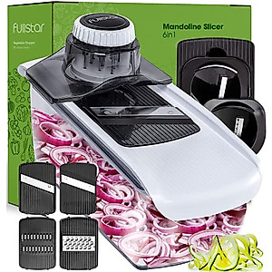 Fullstar 6-in-1 Mandoline Slicer For Kitchen, Cheese Grater, Vegetable Spiralizer and Veggie Slicer for Cooking & Meal Prep (Kitchen Gadgets Organizer & Safety Glove Included)