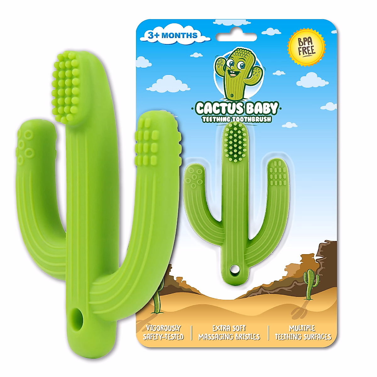 Cactus Baby Teething Toys for Babies 0-6 Months or 6-12 Months, Self-Soothing Pain Relief Soft Baby Teether Toys for Babies, Toddlers, Infants, Boy or Girl, BPA Free, Green