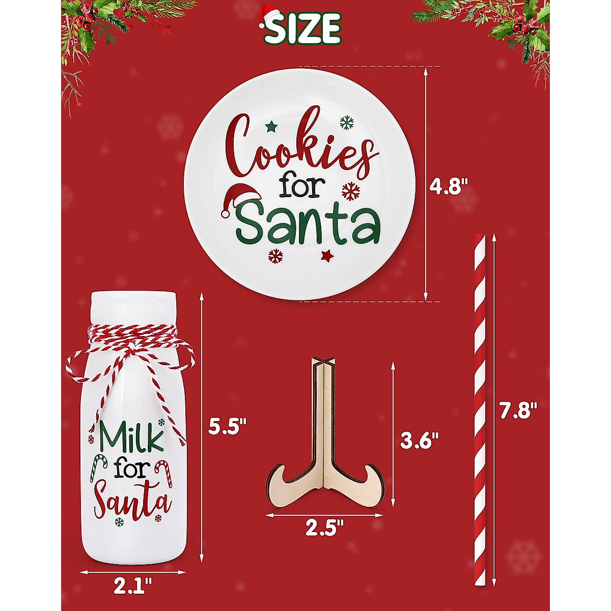 Nefelibata Christmas Tiered Tray Decor, Mini Cookies for Santa Plate Milk Jar Set, Ceramics Xmas Treat Plate Home Kitchen Dining Table Decor Holiday Housewarming Gift for Young Children New Parents