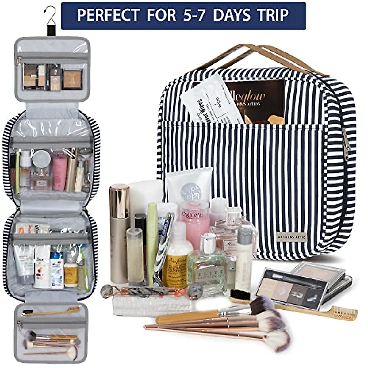 ARTISANS ATTIC Large Travel Toiletry Bag - Hanging Essantials Organizer - TSA Approved Cosmetic Bag - Fully Water Resistant - Suitable for Men & Women - Midnight Blue