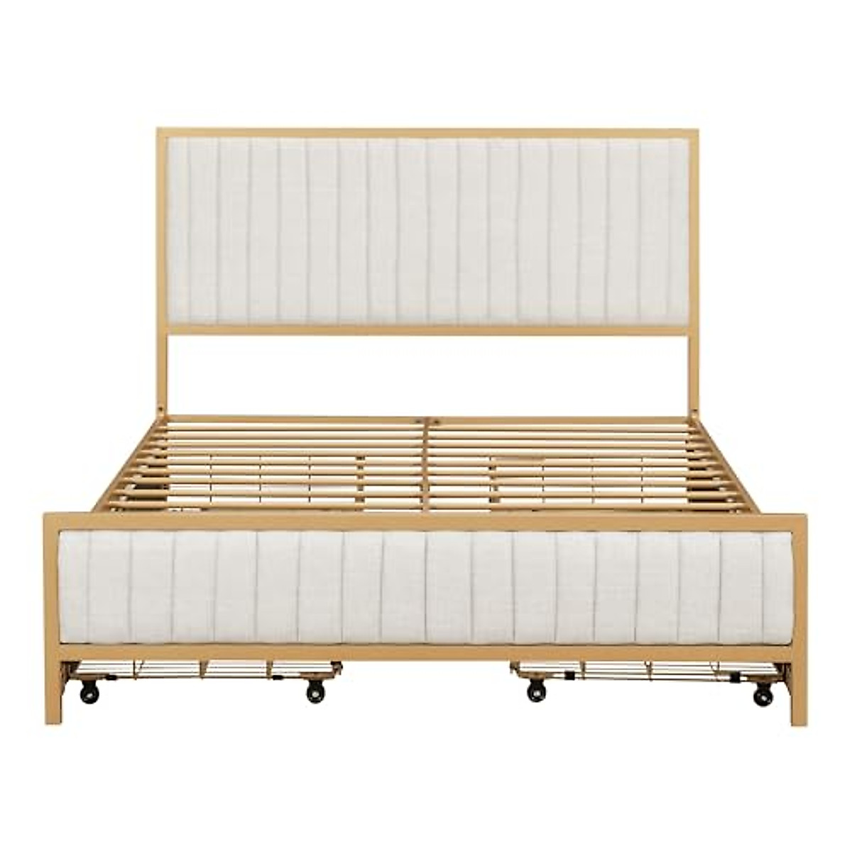SIYSNKSI Full Size Metal Frame Upholstered Bed with 4 Drawers, Linen Fabric Platform Bed with Metal Slats Support and Headboard, Storage Platform Bed for Kids Teens Bedroom (Beige + Linen-C14)