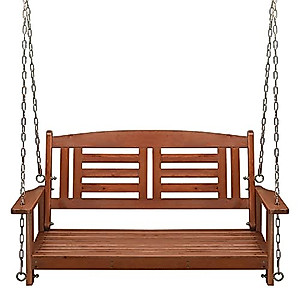 Rustic Heavy Duty Double Wooden Swing Set with Chain for Backyard Play - Redwood Finish 500lbs Capacity - Perfect Outdoor Wooden Playset for Kids and Adults 