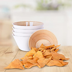 Consistently Creative 6-inch Melamine Bowl, 6 Bowl Set in Cream with Wood, Break Resistant Melamine Bowl