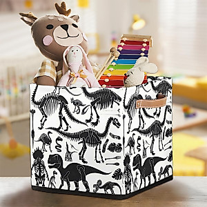 Tablerazzi Dinosaur Bone Cube Storage Bin, 13 Inch Collapsible Fabric Storage Cube Bin, Foldable Cube Baskets for Shelf, Closet, Organizer