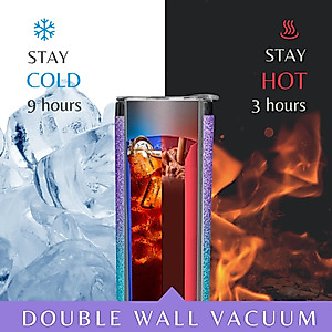 Onebttl Mermaid Gifts for Girls & Women - 20oz/590ml Stainless Steel Insulated Tumbler with Straw & Lid, Message Card - Be Mermazing (Glitter Purple)