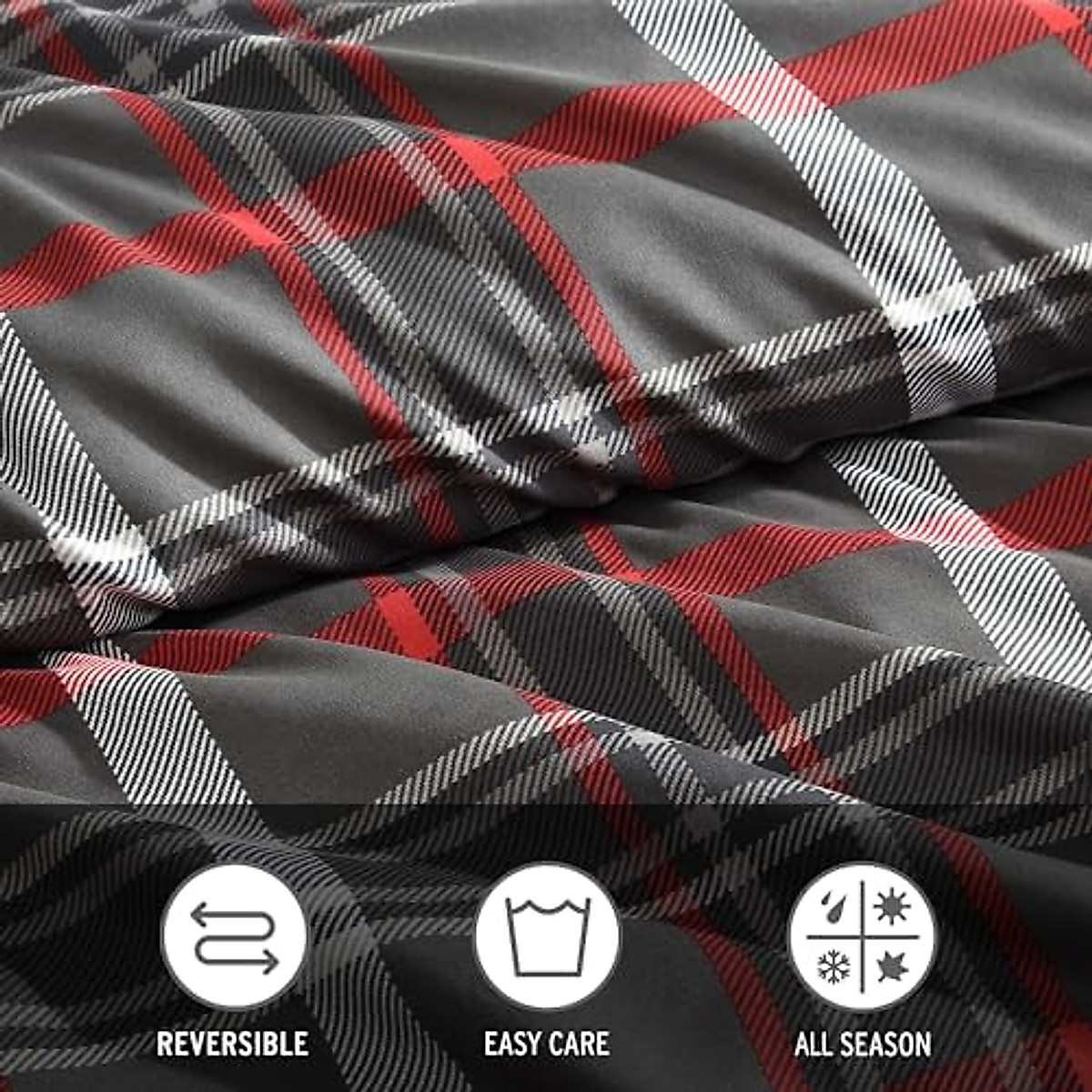 Eddie Bauer - Queen Duvet Cover, Reversible Bedding Set with Matching Shams, Cozy Home Decor (Willow Plaid Grey, Queen)