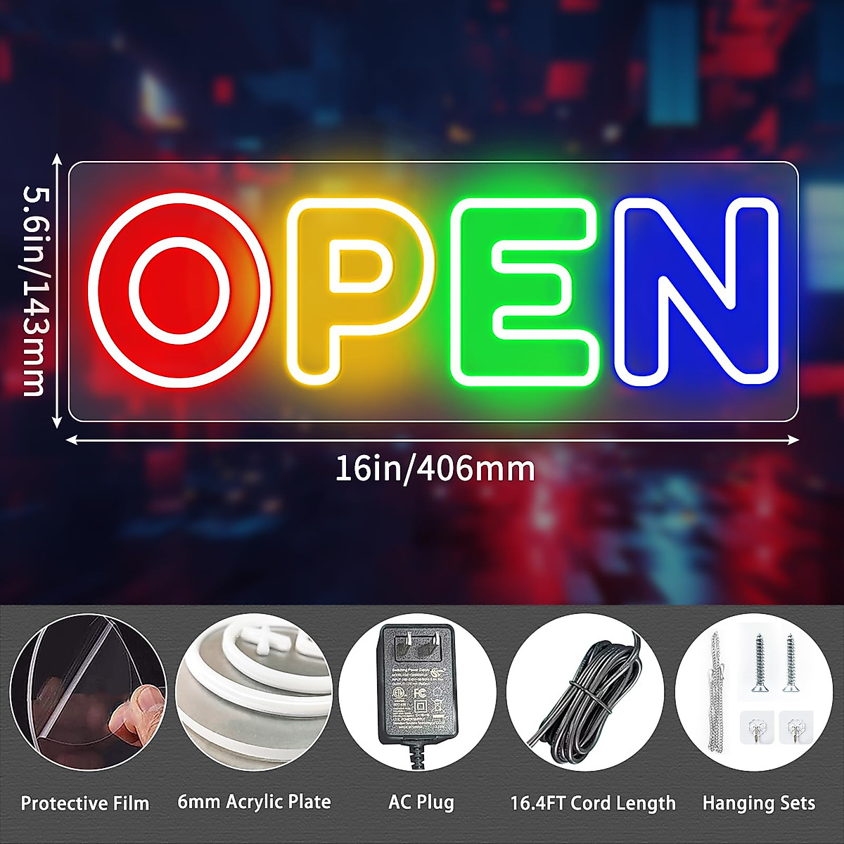 Open Signs for Business Ultra Bright LED Neon Open Sign 16 Inch Lighted Open Sign Electric Plug In Light Up Open Sign for Business Window Glass Storefront Door Shop Store Bar Salon Restaurant